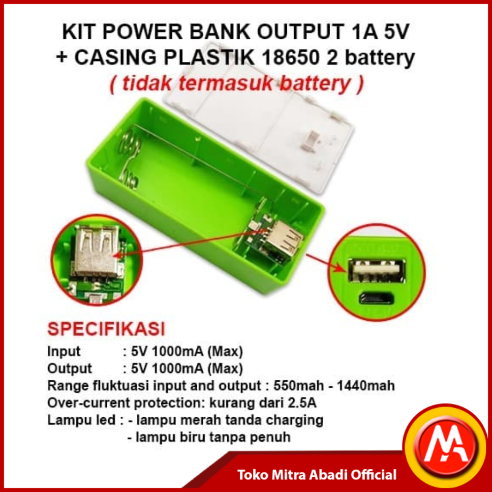 Jual Kit Power Bank 1A 5V 2 Slot Batre/Baterai 18650 + Casing Plastik ...