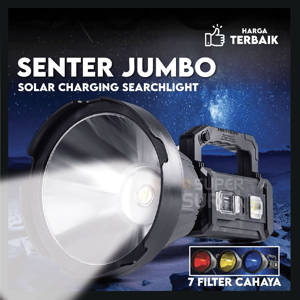 Jual Senter Solar Panel P70 12.600 mAH 30.000 Lm LED Surya Super Terang ...