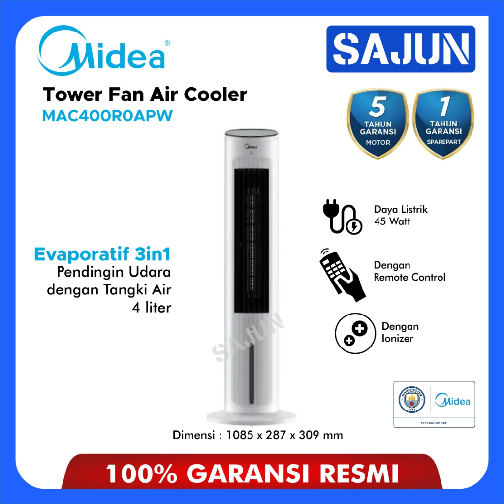 Jual Midea Tower Fan Air Cooler 4L 3in1 Ionizer Diffuser MAC400R0APW ...