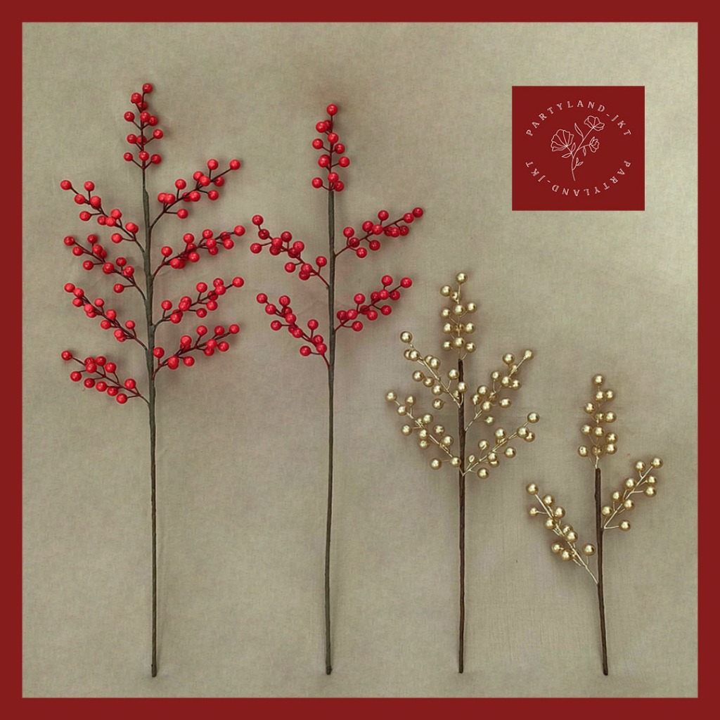 Jual Artifical Holly Flower Bunga Cherry Red Bean Bunga Natal New Year ...