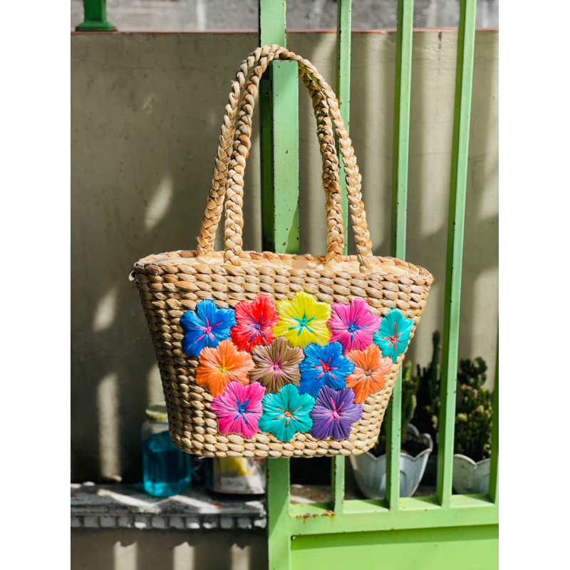 Jual Tas Enceng Gondok Ember Sulam Full Bunga Sulam | Shopee Indonesia