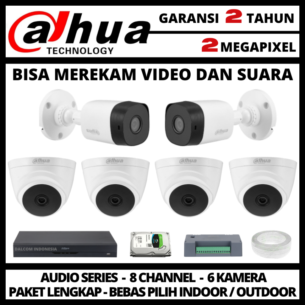 Jual PAKET CCTV DAHUA 2MP 8 CHANNEL 6 KAMERA | Shopee Indonesia