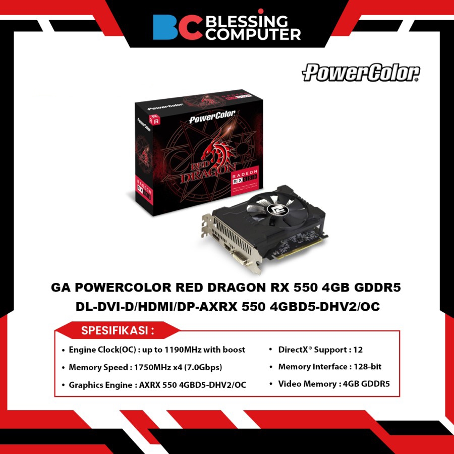 Jual VGA POWERCOLOR RED DRAGON RX 550 4GB GDDR5 AXRX 550 4GBD5-DHV2/OC ...