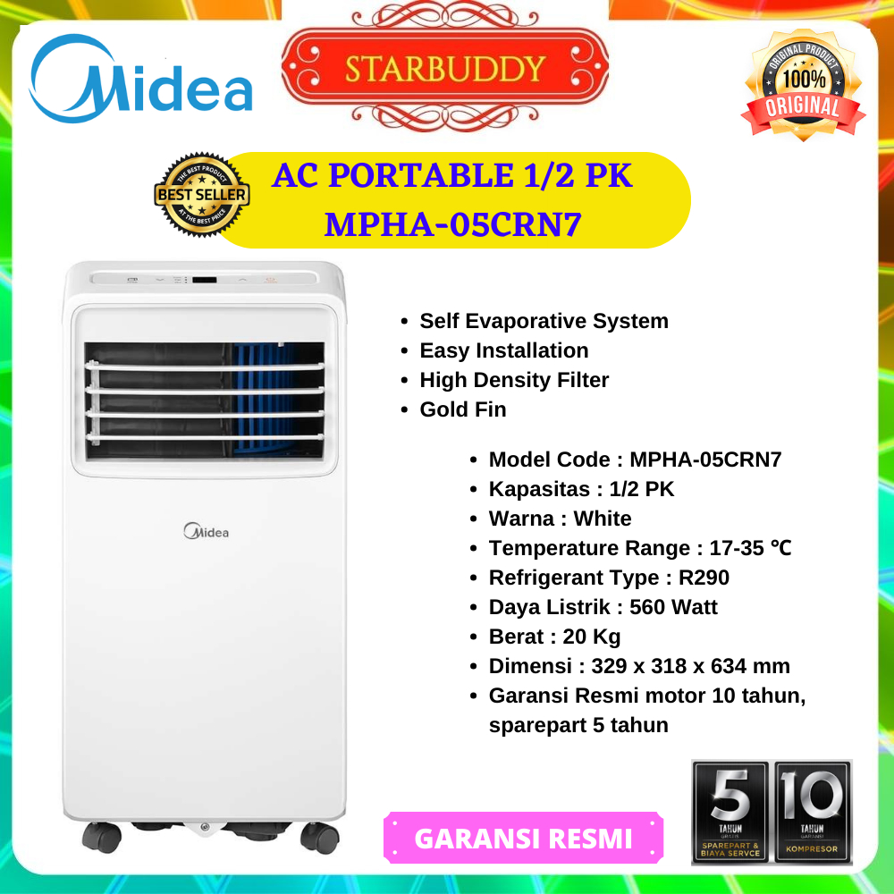 Jual AC MIDEA PORTABLE MPHA-05CRN7 1/2 PK 0,5 PK PENDINGIN RUANGAN ...