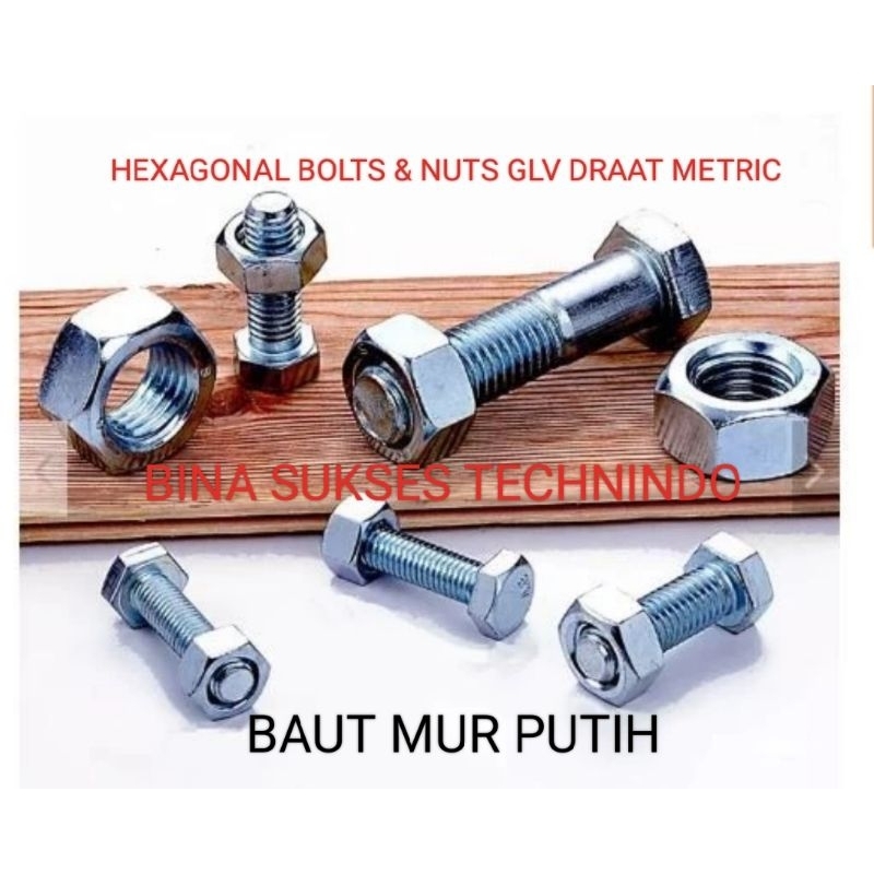 Jual M7x45 Baut Mur Hexagon Putih BMP Hex 7x45 kunci 11 galvanis | Shopee Indonesia