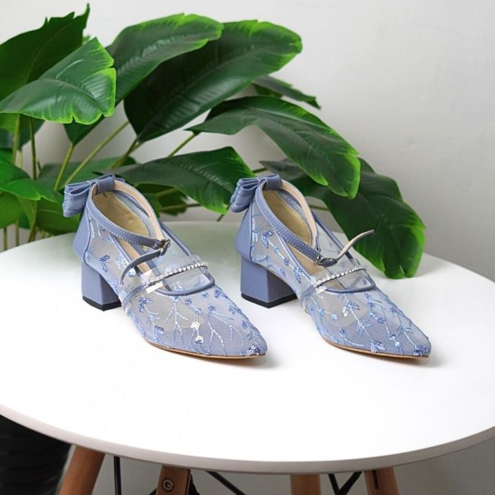 Jual sepatu wedding wanita Clea denim 5 cm Hak tahu | Shopee Indonesia