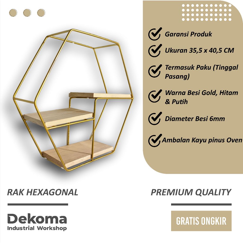 Jual Rak Dinding Hexagonal 3 Dimensi Besi Kayu Hiasan Ruang Tamu ...