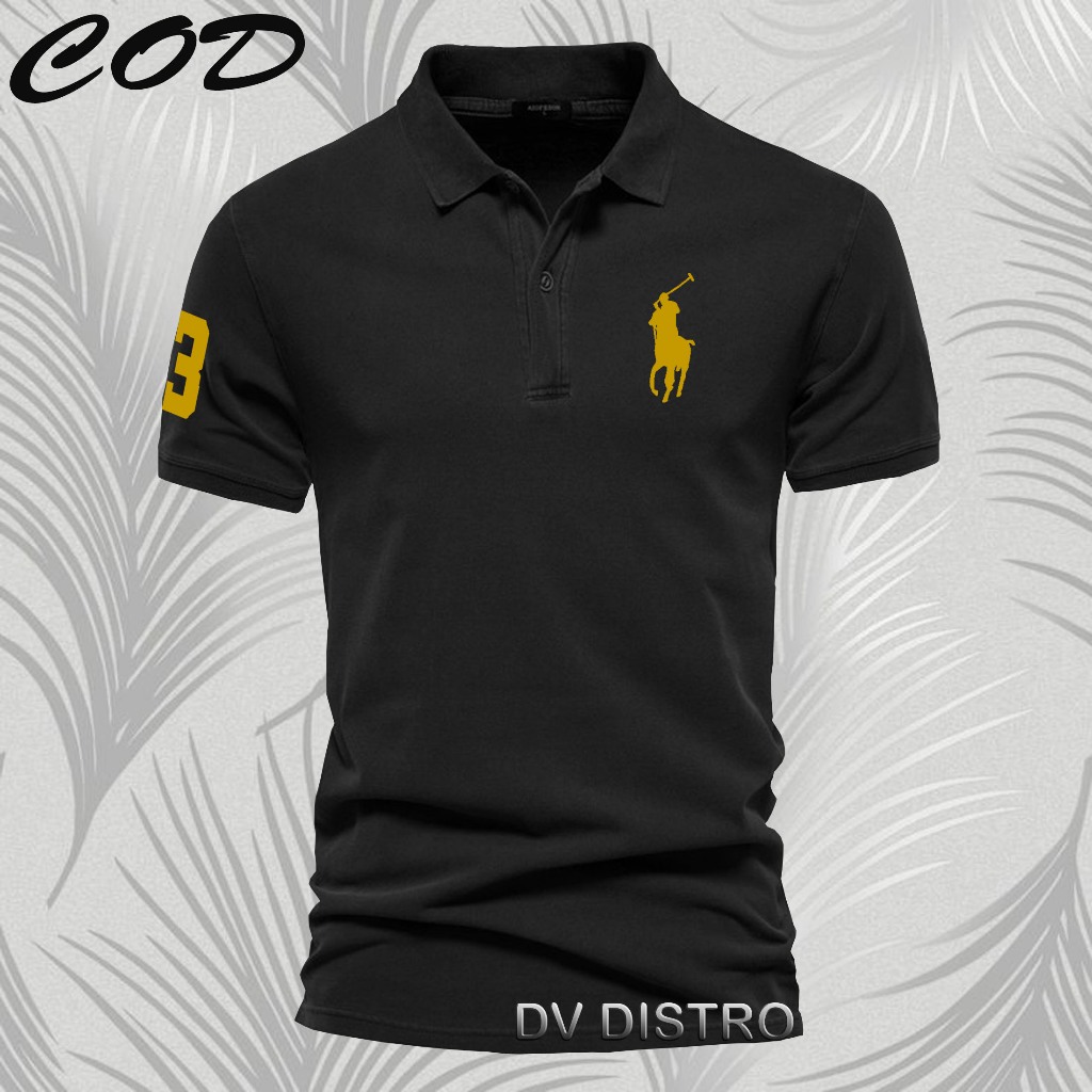 Jual COD T-shrit POLO kerah Kuda 3 Text Gold Kaos Kerah Dewasa Shirt / Kaos Wangki Pria Polo ...