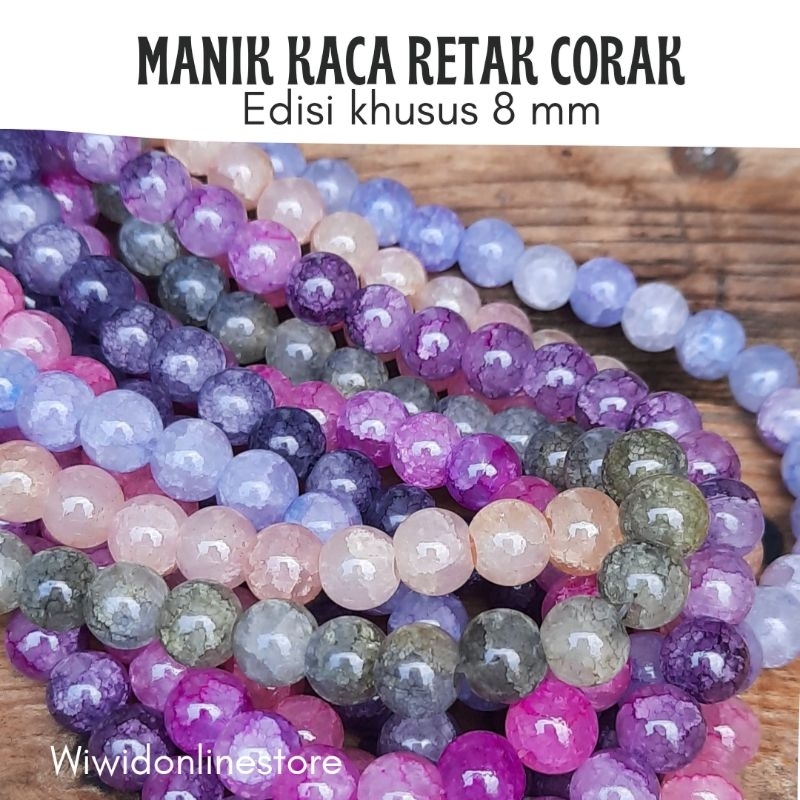 Jual (1 untai/35 bj) MANIK KACA RETAK CORAK 8 mm | Shopee Indonesia