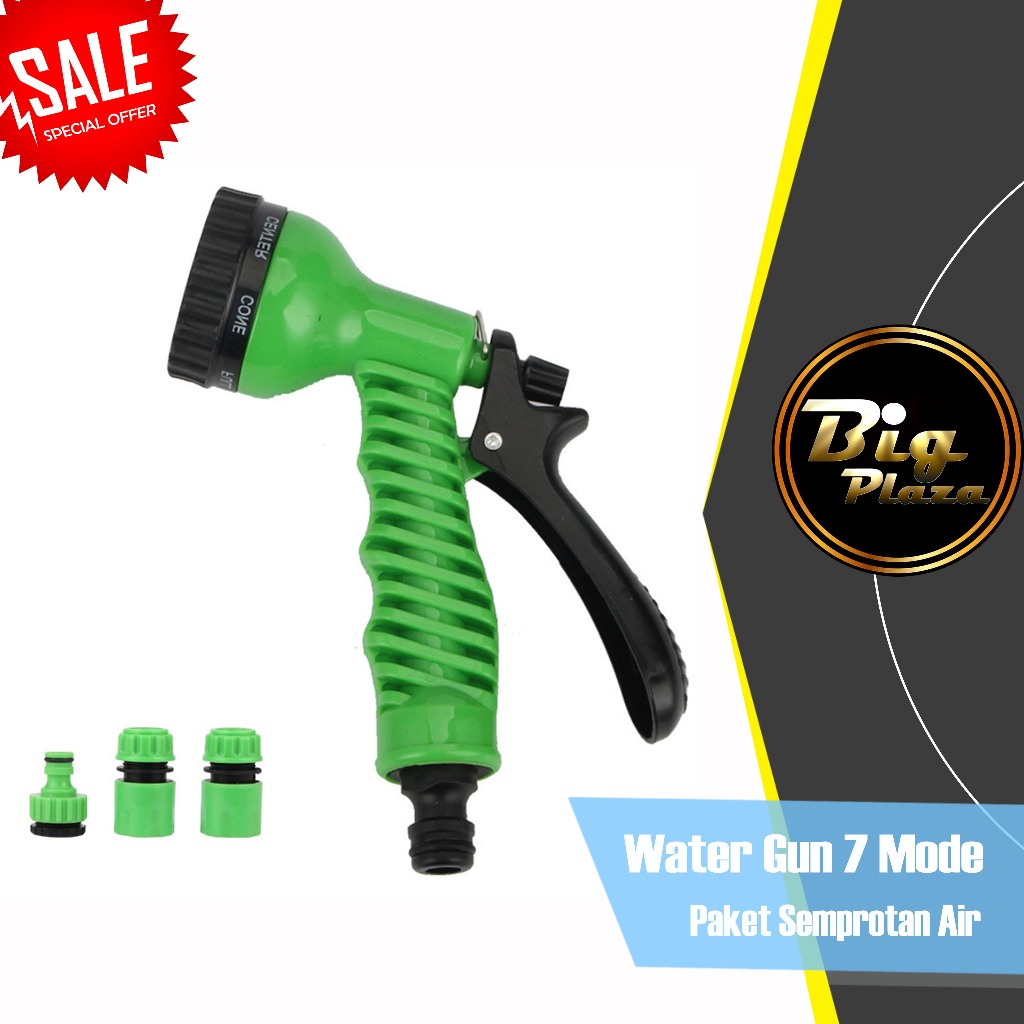 Jual Paket Semprotan Air dan Sambungan Selang Water Gun 7 Mode Semprot ...