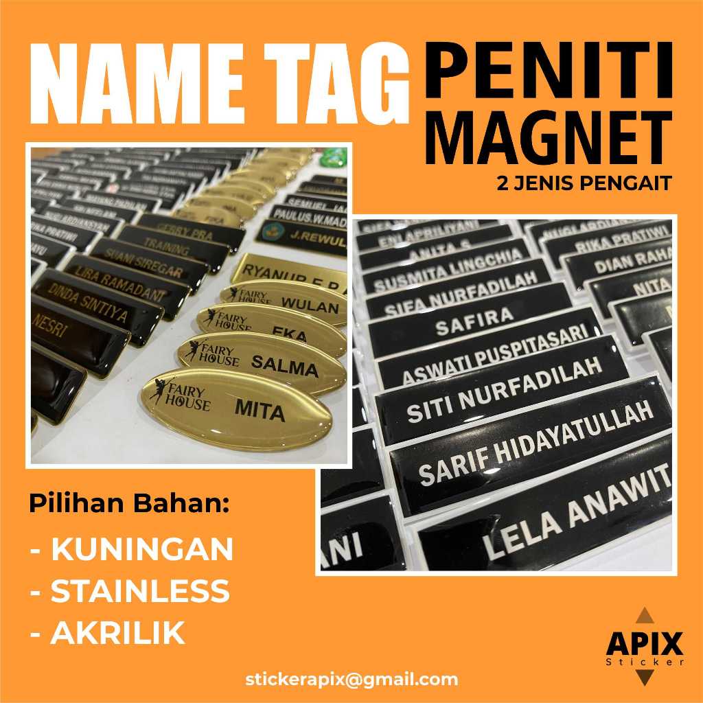 Jual Nama Dada Kuningan / Stainless / Akrilik Magnet / Peniti / Paku ...