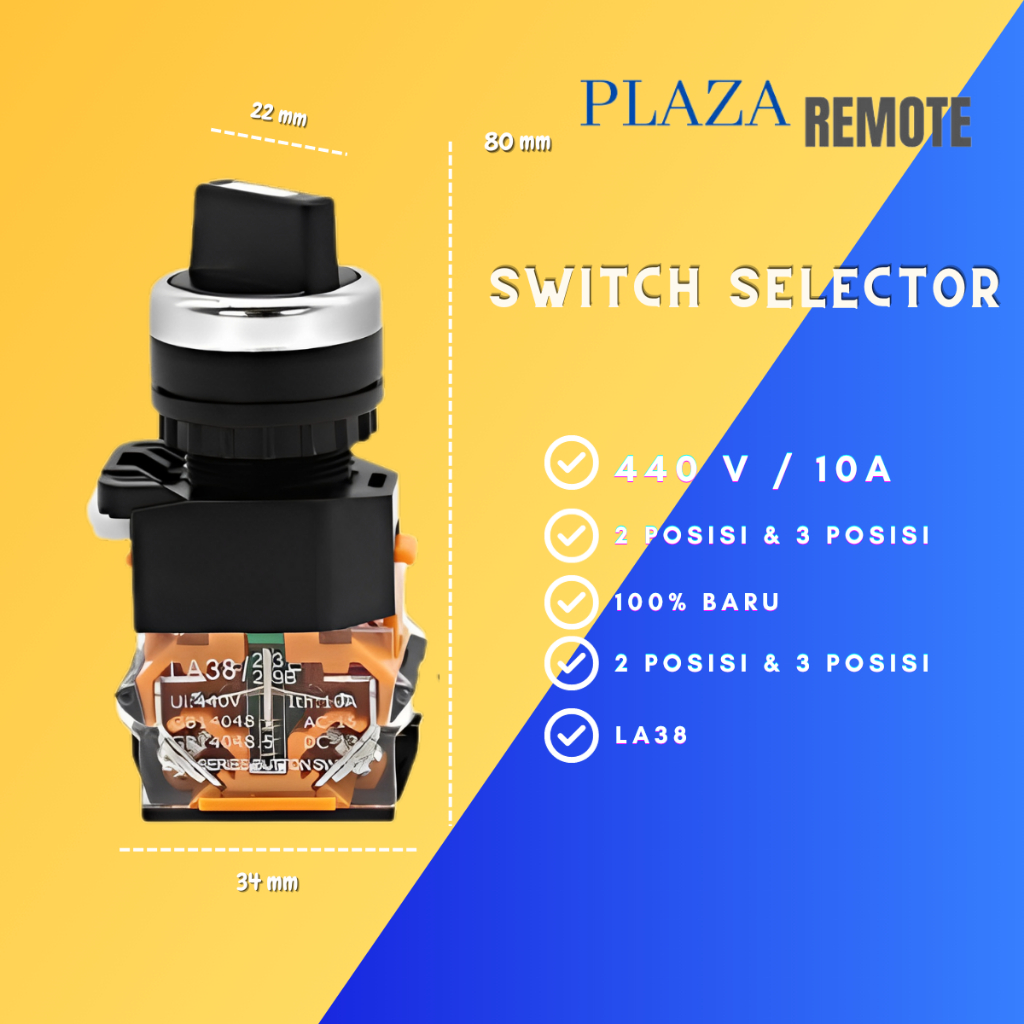 Jual SWITCH SELECTOR 22 MM 2 POSISI / 3 POSISI 440V LA38 ON OFF SAKLAR ...