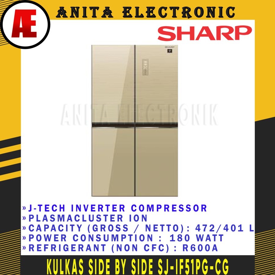 Jual KULKAS SHARP SIDE BY SIDE 4 PINTU Glass Mirror SJ-IF51PG-CG ...