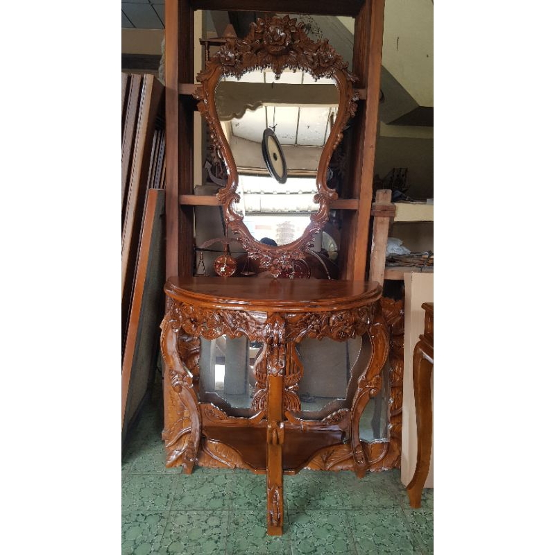 Jual FREE ONGKIR JAWA set cermin rias meja kayu jati perhutani ukir ...