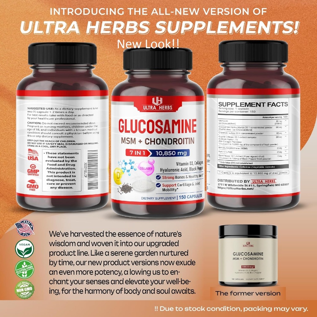 Jual Ultra Herbs, Glucosamine Chondroitin MSM with Collagen, Hyaluronic ...