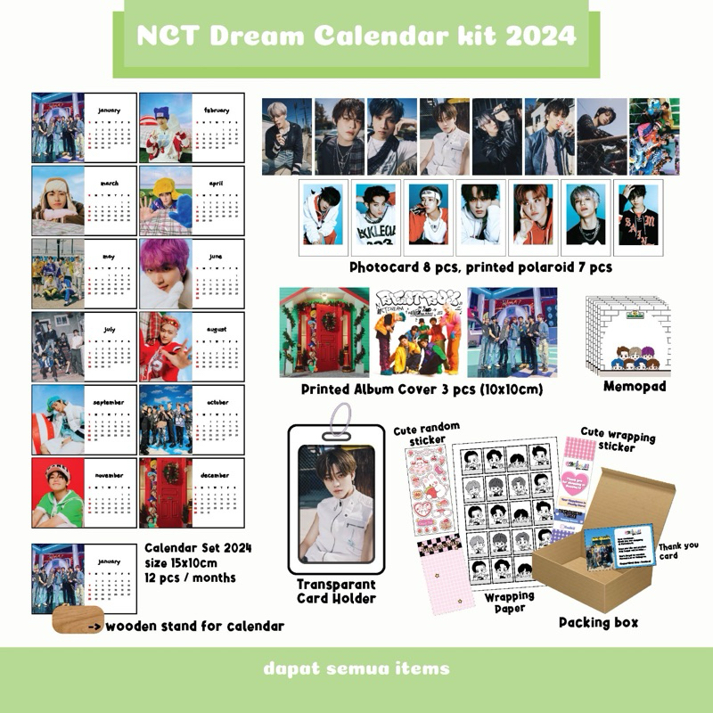 Jual NCT Dream 2024 Calendar Kit Set (Kalendar 2024, Photocard, Card ...