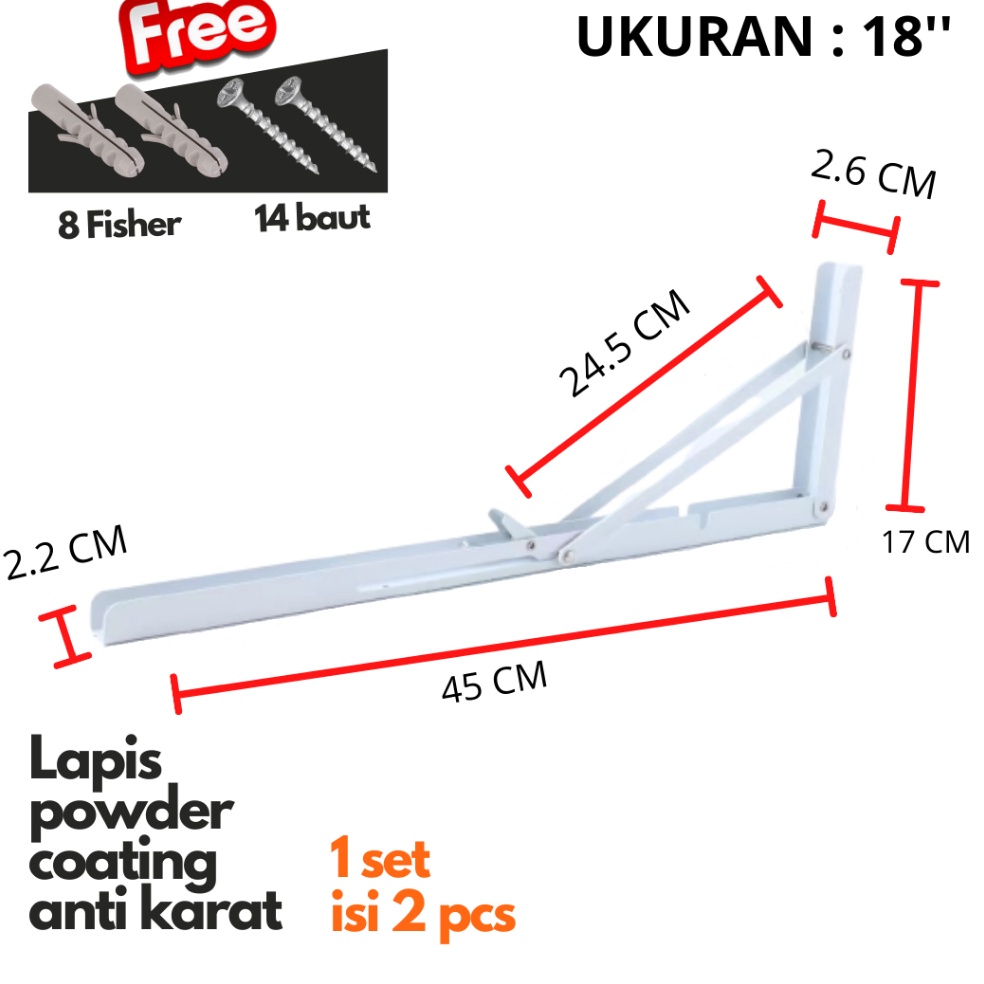 Jual PROMO ALE Engsel Meja Lipat Dinding 81121416182 Siku Lipat Meja ...