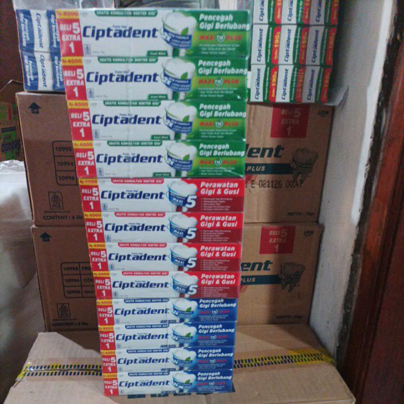 Jual pasta gigi CIPTADENT 75 gr beli 5 gratis 1 promo | Shopee Indonesia