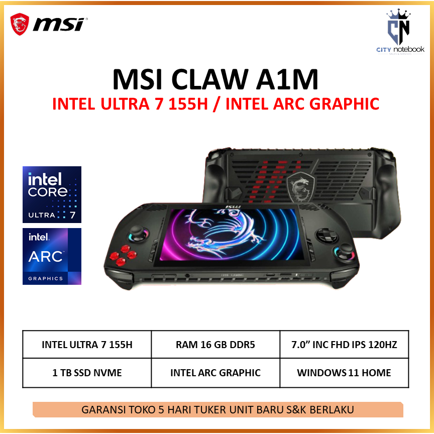 Jual MSI CLAW A1M INTEL ULTRA 7 155H 16GB 1TB SSD W11 7.0FHD 120HZ IPS | Shopee Indonesia