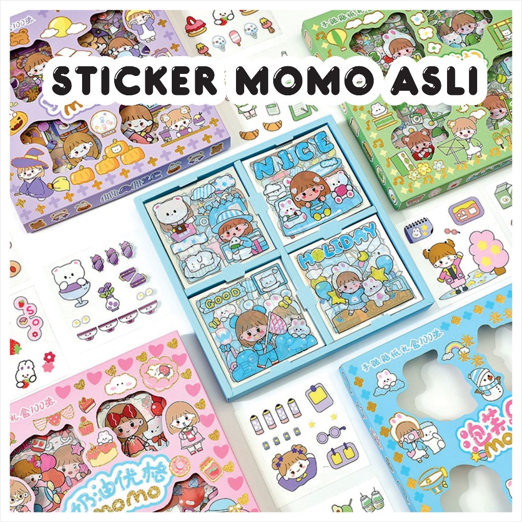 Jual Sticker Korea Momo | Stiker Waterproof Dapat Box isi 100 Lembar ...
