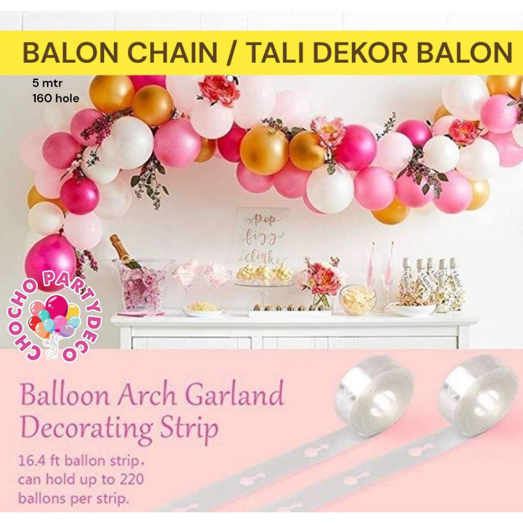 Jual (1roll) Tali pvc strip balon tali garland tali balon chain stripe ...