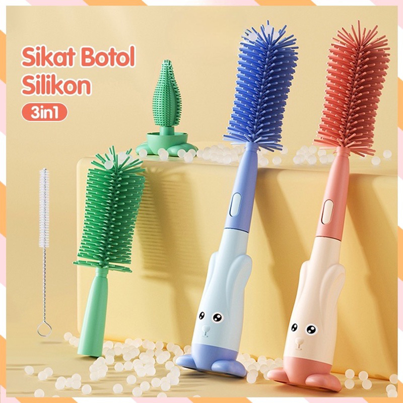 Jual Sikat Botol Set 3in1 | Sikat Cuci Botol Bayi Silikon | Sikat Botol ...
