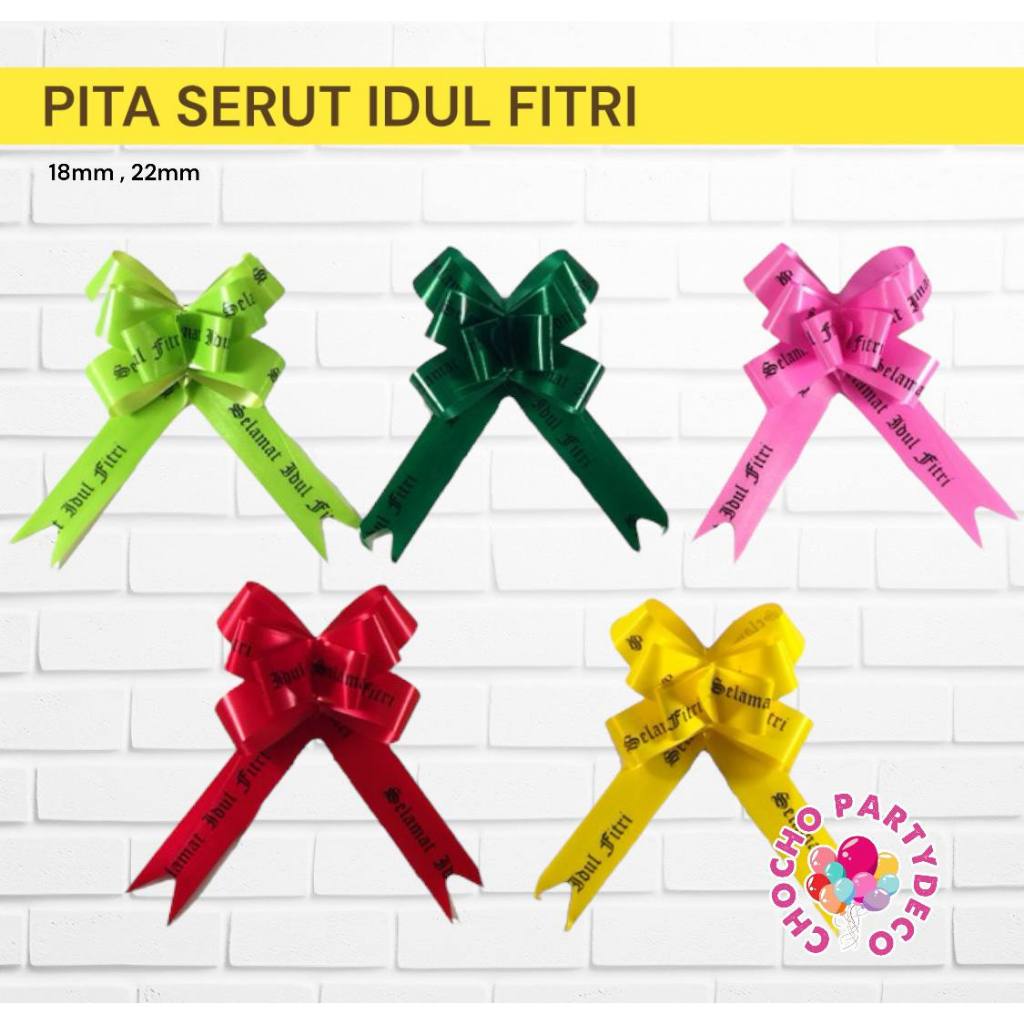 Jual Pita Serut IDUL FITRI 18 Mm 23 Mm Isi 10 pc / Pita Tarik Lebaran ...