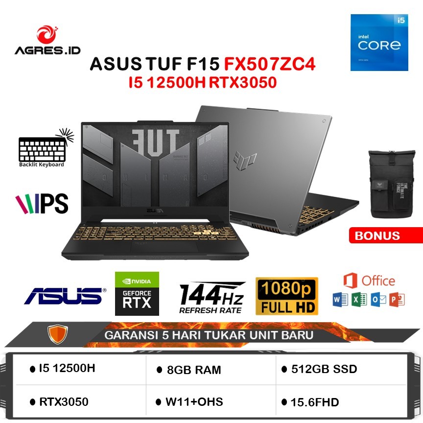 Jual ASUS TUF F15 FX507ZC4 I5 12500H RTX3050 4GB/ 16GB 512GB W11+OHS 15 ...