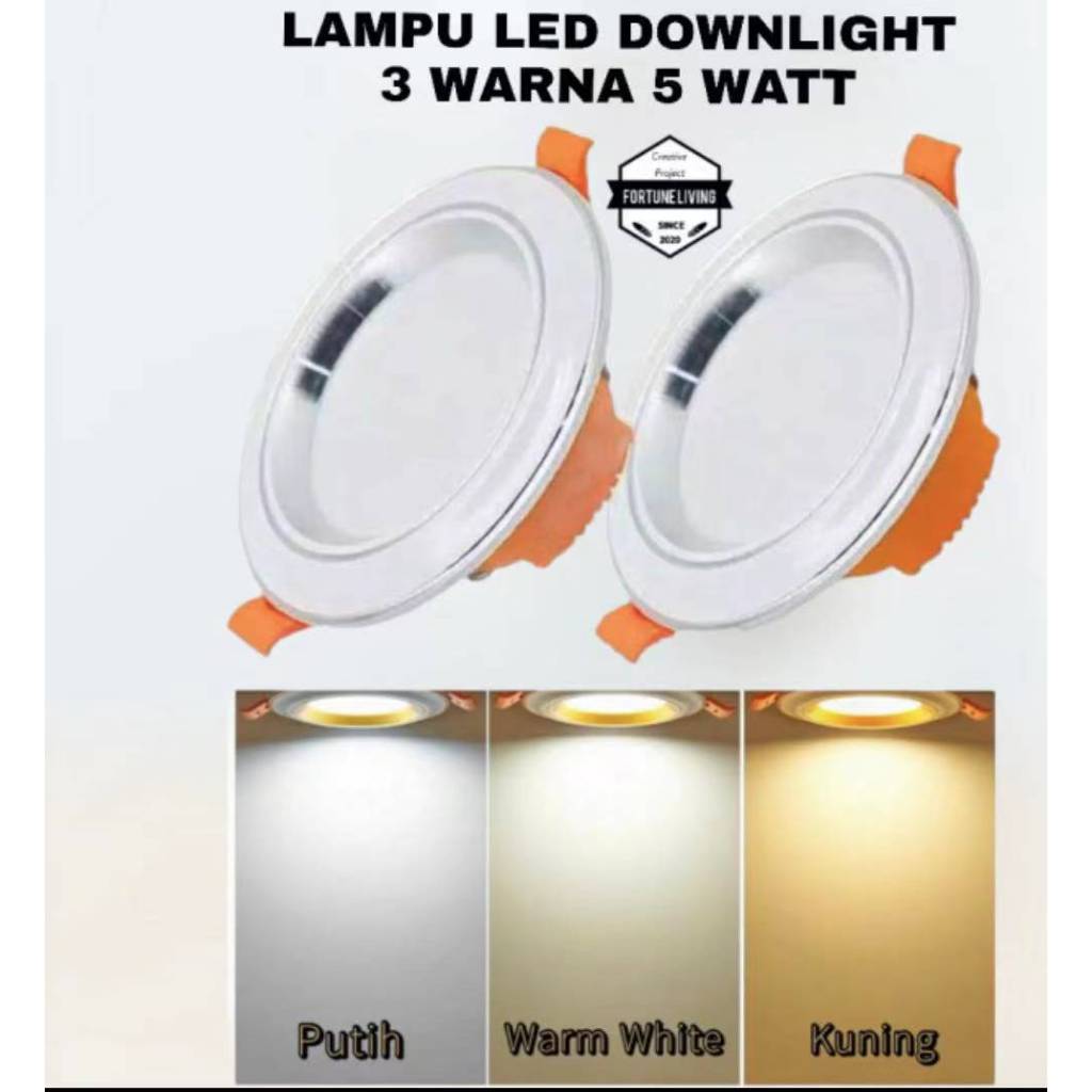 Jual LAMPU DOWNLIGHT LED 3 WARNA 5W PUTIH KUNING WARMWHITE PANEL LED ...