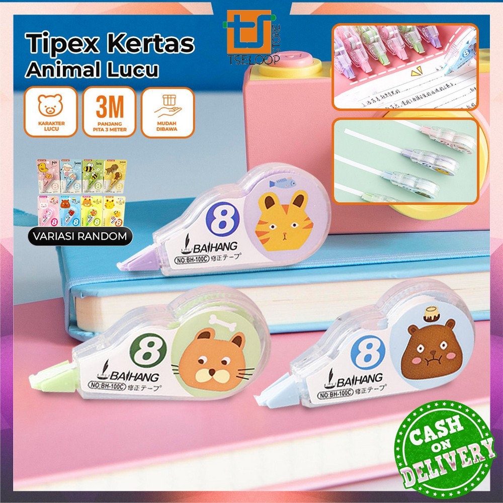 Jual OFM-A75 Correction Tape Students Tipex Kertas Perlengkapan Sekolah Karakter Hewan Lucu ...