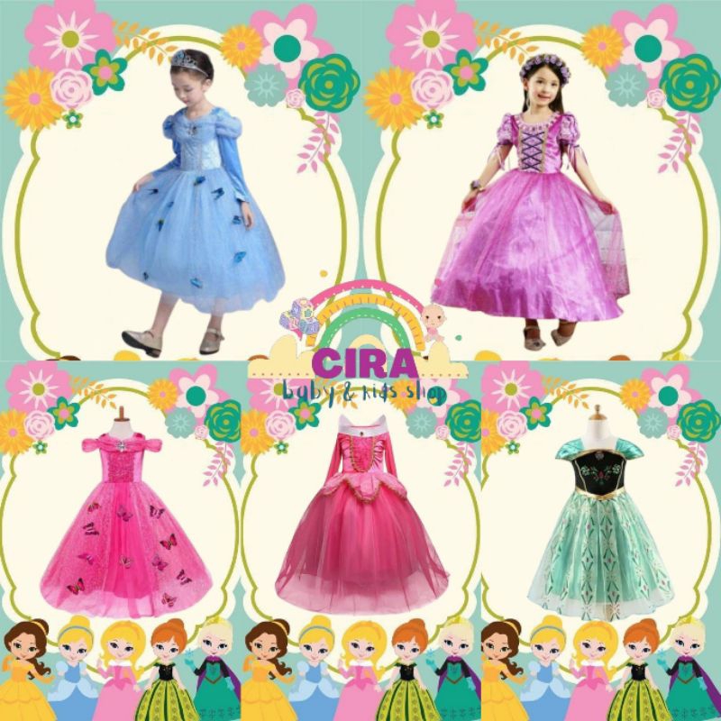 Jual Dress Kostum Cosplay Princess Disney Frozen Anna Elsa Cinderella ...