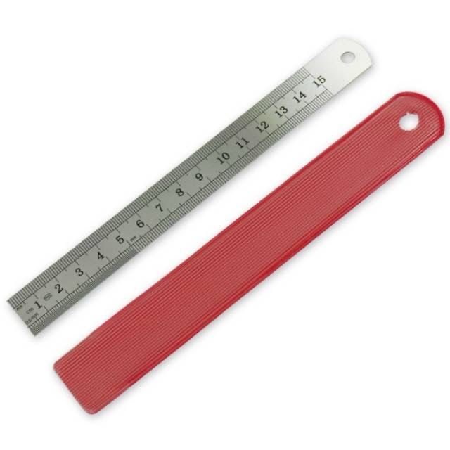 Jual HLS - Penggaris Stainless 15 CM / Penggaris Tukang / Stainless Steel Ruler / Penggaris Anak ...