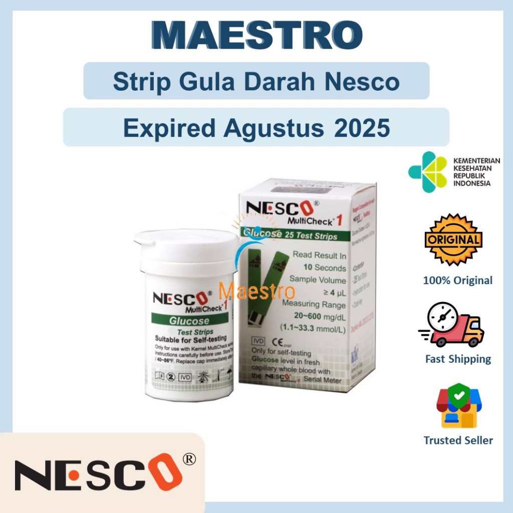 Jual Nesco Strip Tes Gula Darah Isi 25 Stik Glukosa GDS Expired Panjang ...