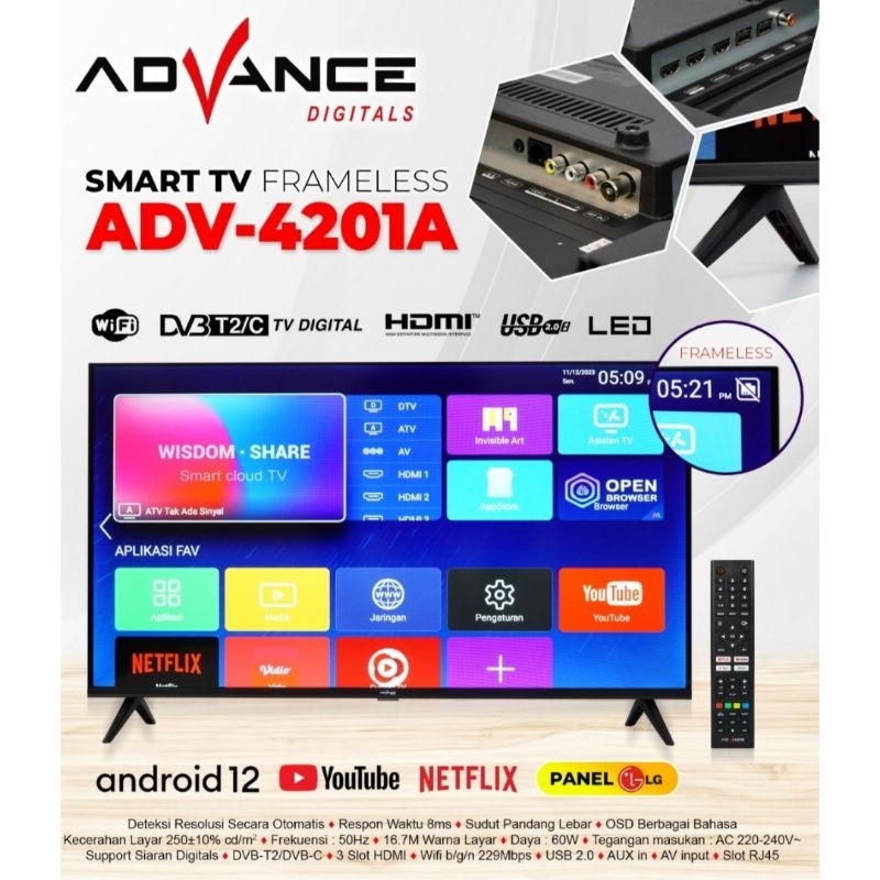 Jual ADVANCE SMART TV LED FRAMELESS 42 INCH ADV-4201A | Shopee Indonesia