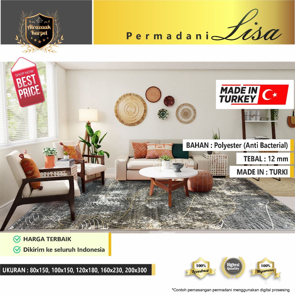 Jual Karpet Lantai Permadani Turki Lisa Abstrak Minimalis Lembut ...