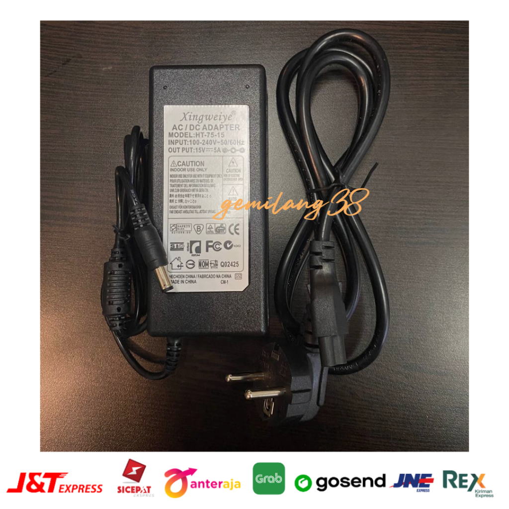 Jual Adaptor CHARGER CASAN 15V 5A + kabel power Switching Adaptor 15 v ...