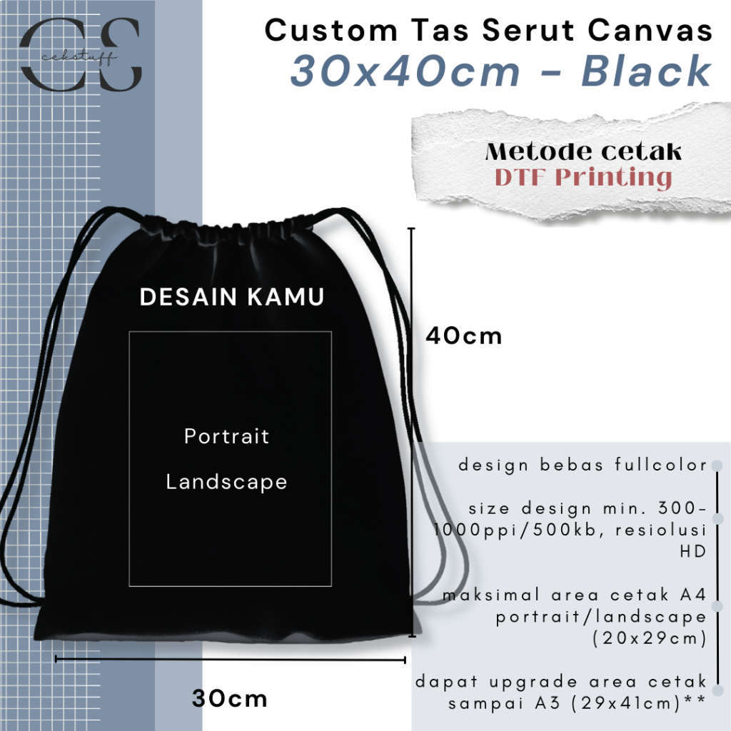 Jual Tas Serut Custom 30x40 Stringbag Kanvas Drawstringbag Ransel Tas ...