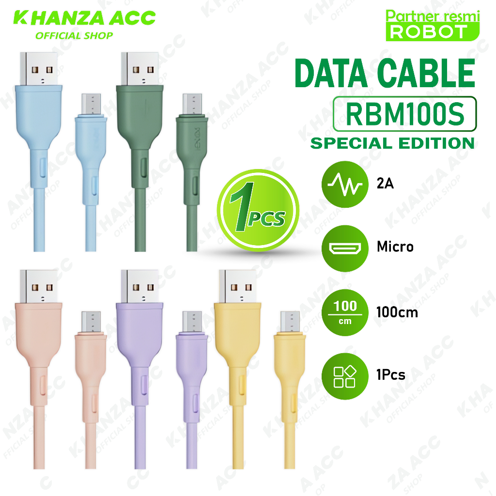 Jual KHANZAACC ROBOT RBM100S COLORFUL Special Edition Kabel Micro USB 2A ECER 1 PCS | Shopee ...