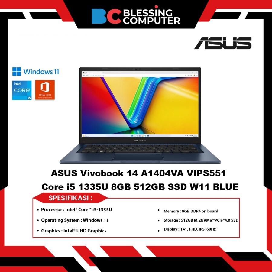 Jual ASUS Vivobook 14 A1404VA VIPS551 Core i5 1335U 8GB 512GB SSD W11 ...