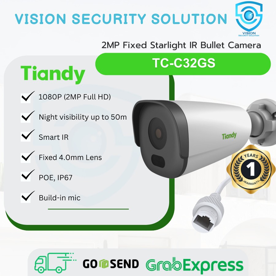 Jual Tiandy TC-C32GS 2MP IP Camera CCTV Outdoor AUDIO POE IR- Smart ...