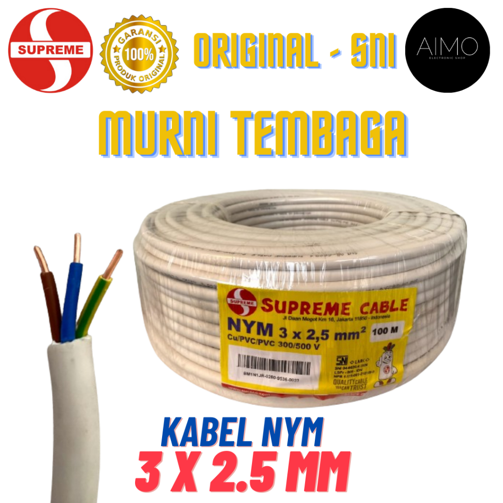 Jual [ Kabel NYM 3x2.5mm ] Kabel Tembaga Murni,Kabel Kawat Supreme 3x2.5mm | Shopee Indonesia