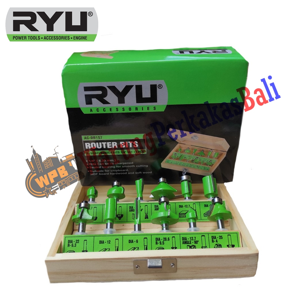Jual RYU Mata Router 12 Pcs Router Bits 1/4" Mata Profil Wood Trimmer ...