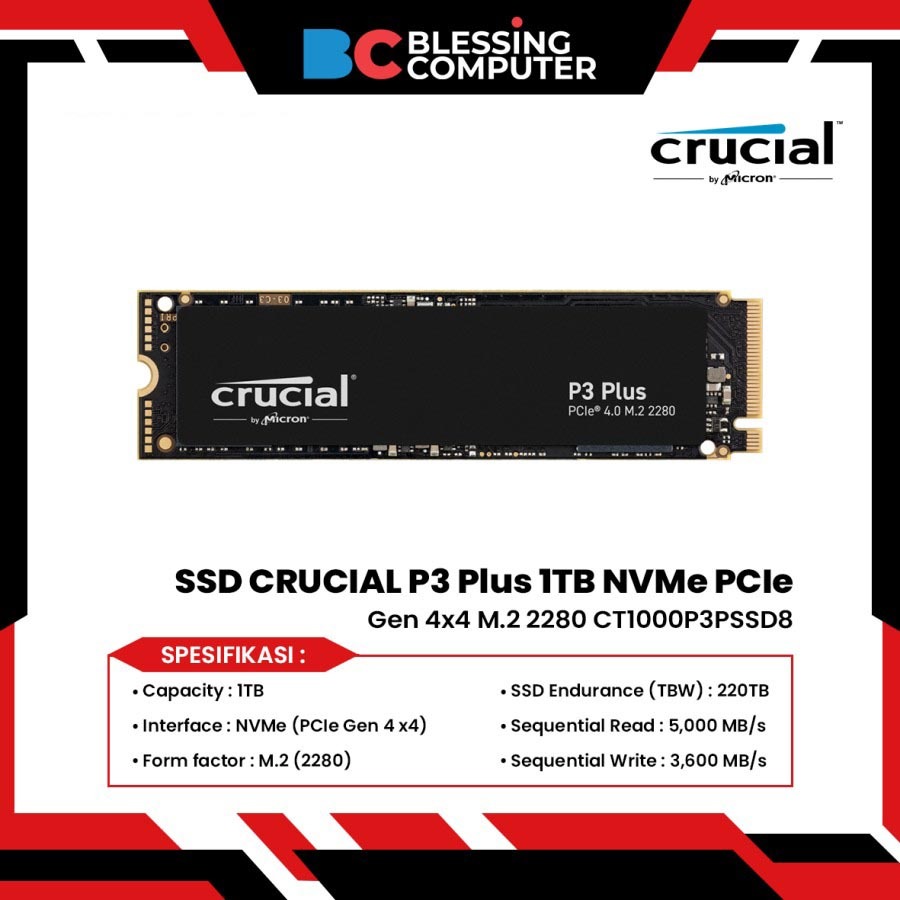 Jual SSD CRUCIAL P3 Plus 1TB NVMe PCIe Gen 4x4 M.2 2280 CT1000P3PSSD8 | Shopee Indonesia