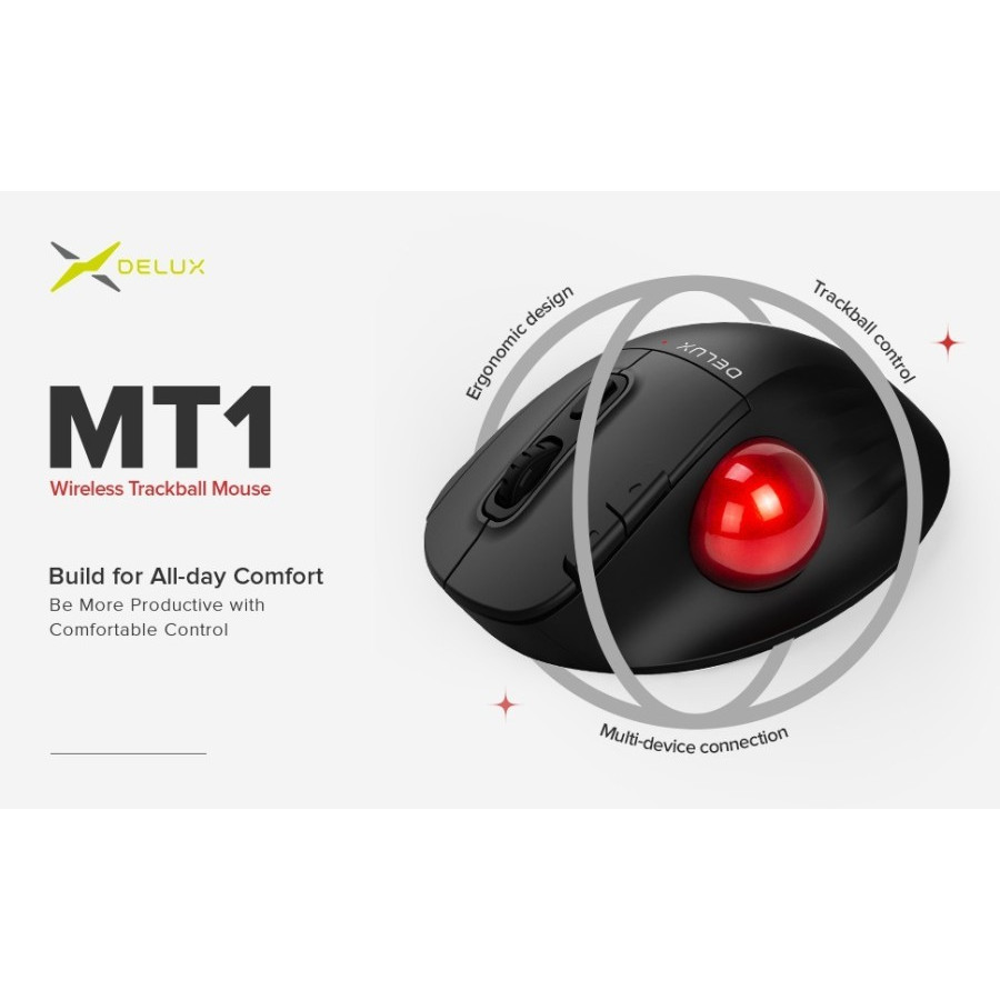 Jual Delux MT1DB Vertical mouse Ergonomic Wirelesss with Trackball ...