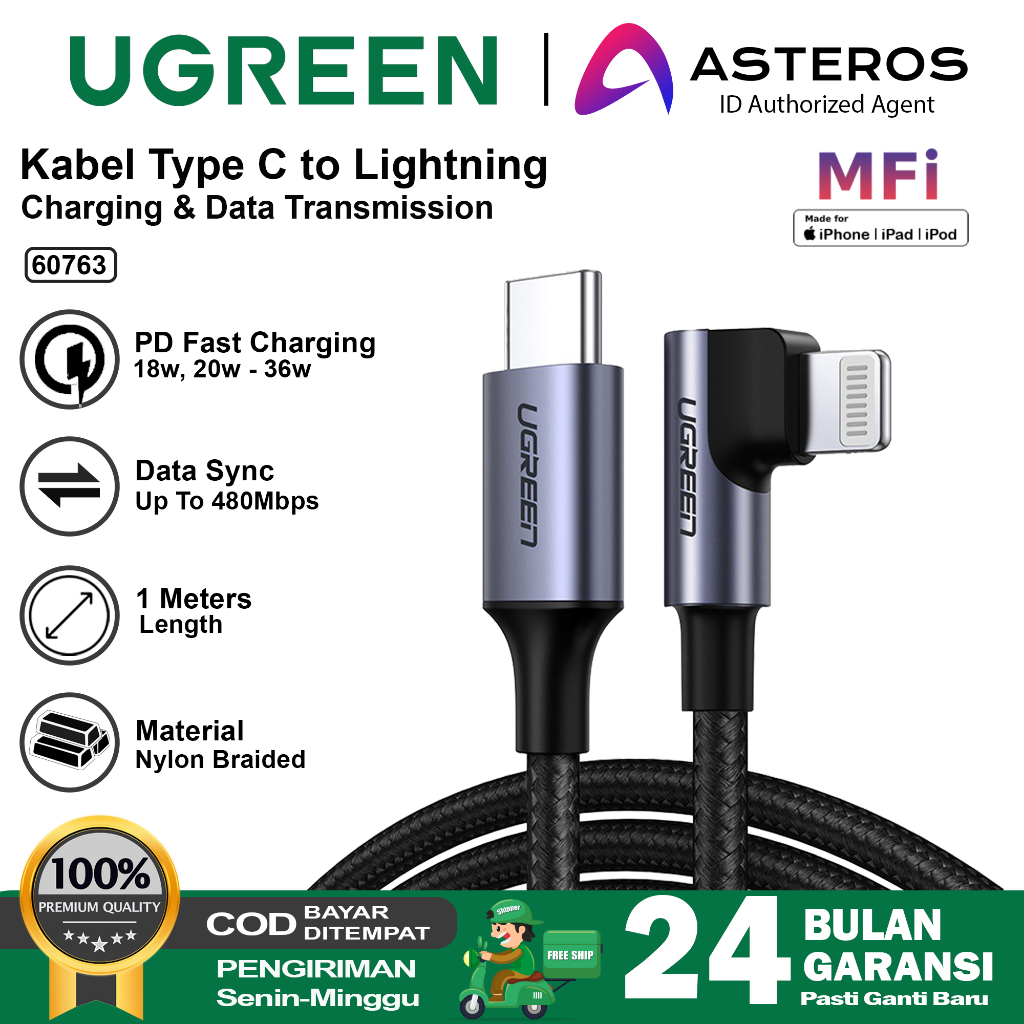 Jual UGREEN Kabel Data iPhone MFi USB Lightning Dan USB Type C To Lightning Fast Charging 10w ...