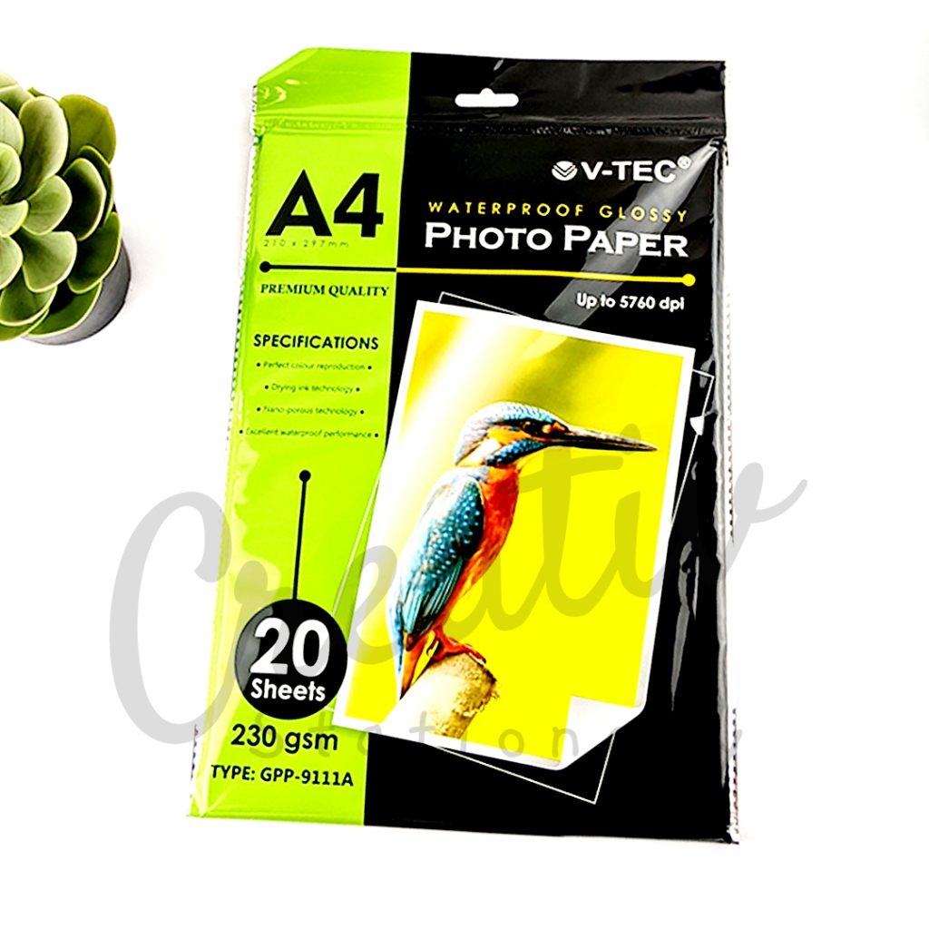Jual V-Tec Glossy Photo Paper A4 F4 120 185 210 230 GSM GPP-9109 GPP-9110A | Shopee Indonesia