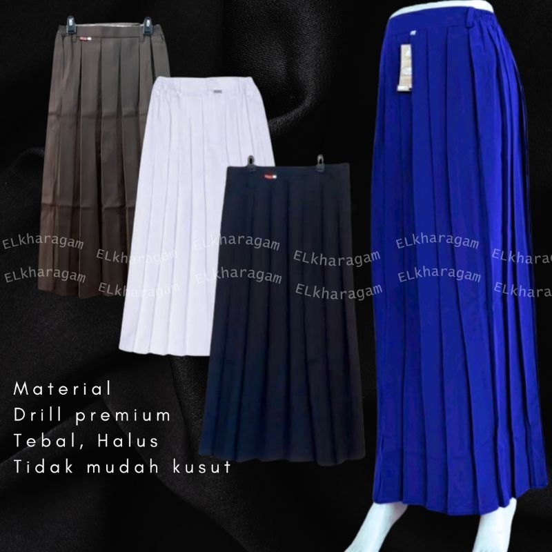 Jual Rok Seragam sekolah SMP Panjang Biru Hitam Putih Coklat Model Pliskit Lisu Full rempel ...