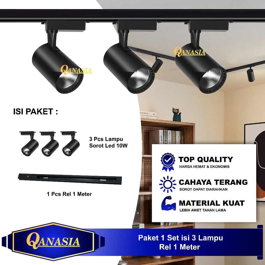Jual Set 3 Lampu Sorot Rel 10W Spotlight Tracklight LED | Untuk Rumah, Toko, Kantor, Restoran ...