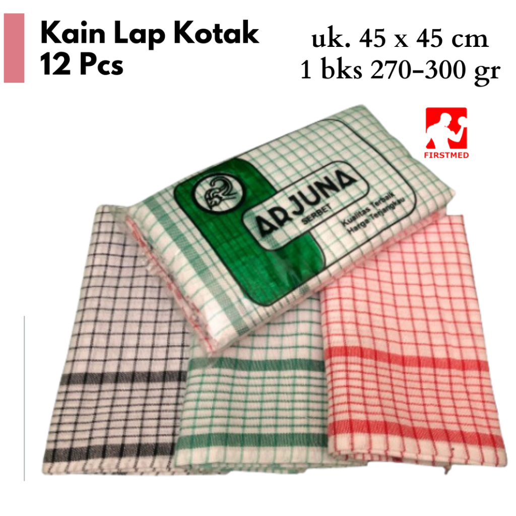 Jual (12 Pcs) Kain Lap Kotak 1 Lusin ukuran 45x45 cm bahan katun Serbet Dapur Tangan Cap Arjuna ...