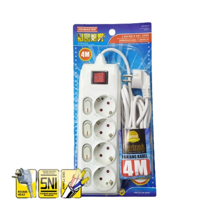 Jual Stop Kontak Colokan Listrik 4 lubang 4 switch 4 Meter Kenmaster F1 ...